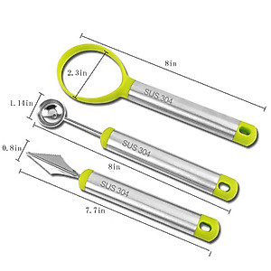 XIANGEN Fruit Carving Knife Set 3-in-1 Set for Home Use Fruit Cutting and Fruit Sacking Supplies Watermelon Digging Ball shaped triangular V-shaped fruit carving knife