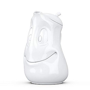TASSEN Porcelain Tea Pot with Lid, Good Mood Face Edition, 40 oz. White (Single Tea Pot with Lid)