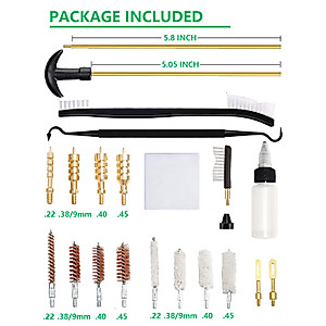 Funryer Universal Gun Cleaning Kit Pistol 9mm .38 .22 .40 .45 Caliber for Handgun Hunting Shooting with Bronze Bore Brush & Brass Jag Oil Bottle