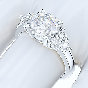 PRSTANI Sterling Silver Triple Three Sidestones 2CT Round Brilliant Cut Genuine Moissanite Promise Engagement Ring (4.5)