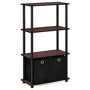 Furinno NW889DC/BK Go Green 4-Tier Multipurpose Storage Rack w/Bins, Dark Cherry/Black