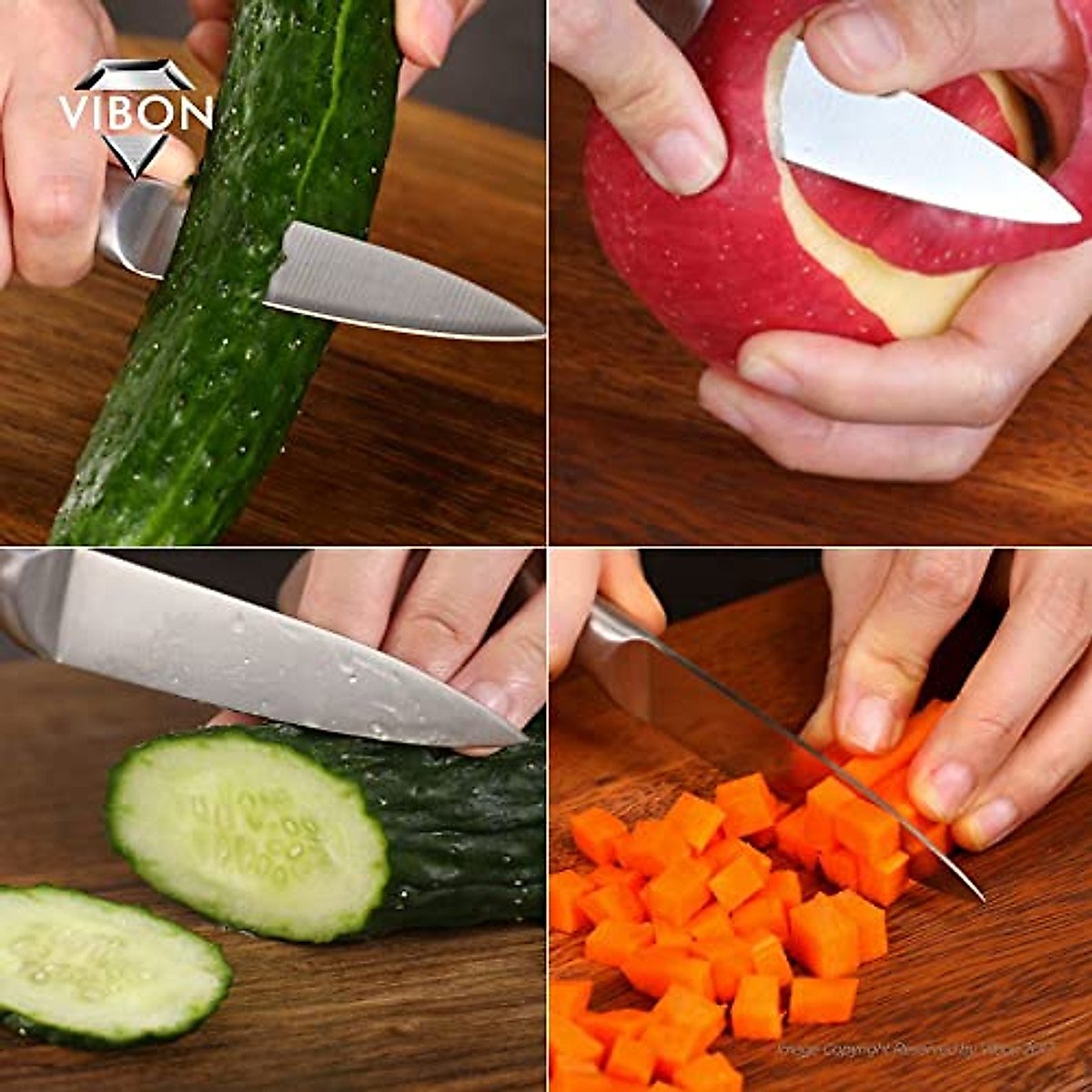 VIBON 3.5 Inches Paring Knife with sheath, Fruit Knife Ktchen Vegetable Cutlery (silver and black)