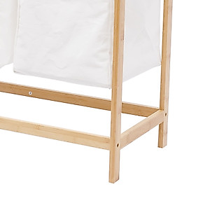 Bamboo Laundry Hamper Basket,Portable Laundry Basket,2 Sections Laundry Clothes Hamper Sorter with Removable Sliding Bag Shelf,Storage Wooden Laundry Sorter for Bedroom,Laundry,Bathroom