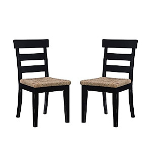 Linon Black Wood Woven Rush Seat, Minelli Dining Chair, Set of 2