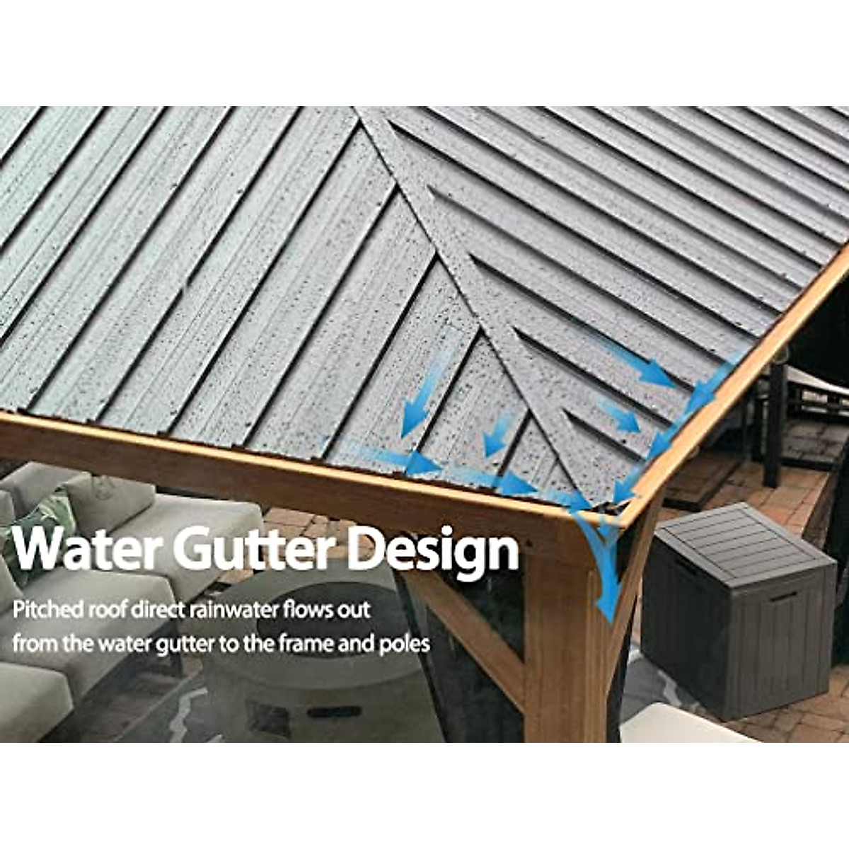 PURPLE LEAF 12' X 12' Outdoor Hardtop Gazebo for Patio Galvanized Steel Double Roof Permanent Canopy Teak Finish Coated Aluminum Frame Pavilion Gazebo with Netting