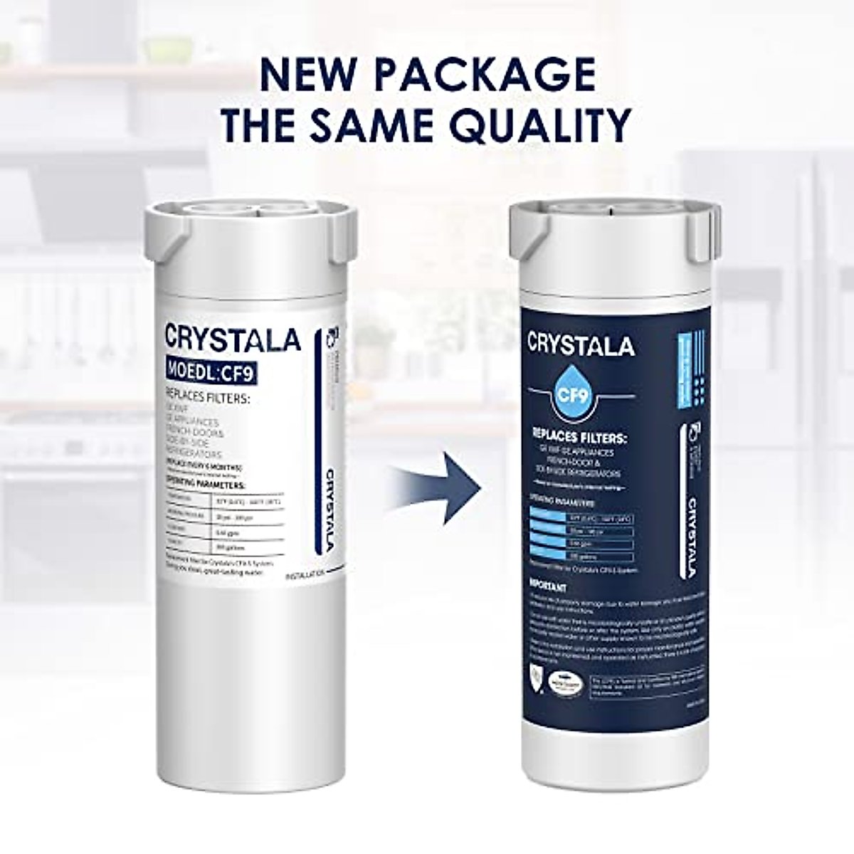 Crystala Filters XWF Water Filter, Compatible with GE XWF Refrigerator Water Filter, 3 Pack