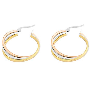 Edforce Women's Stainless Steel Overlapping Triple Hoop Earrings, (25mm-35mm) (F: 3 Tone (35mm))