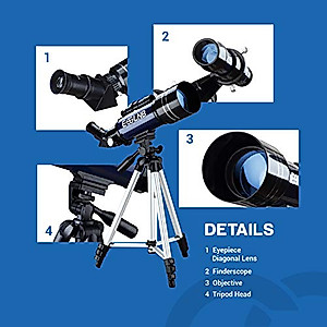 ESSLNB Telescope for Kids, 70mm Aperture Refractor Telescopes (15X-180X) for Astronomy Beginners, Portable Travel Telescope with Phone Adapter & Adjustable Tripod-Astronomy Gifts for Kids