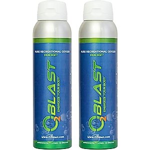 O2 Blast - Pure Oxygen Supplement, Quick Recovery for Exercise and Focus, Sanitary flip top Cap (4 Liter Oxygen Canisters - 2 Pack - Natural)