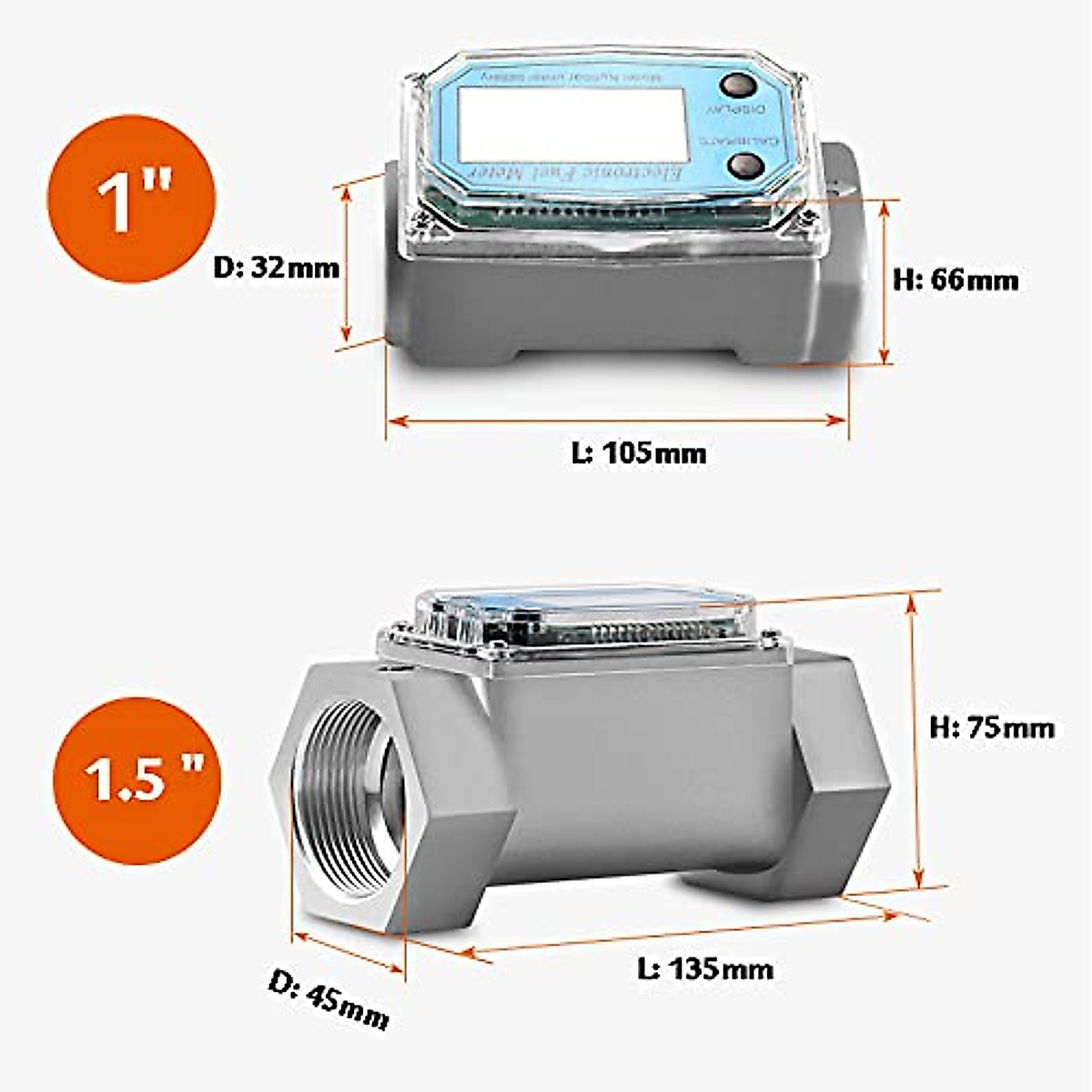 Turbine Flow Meter Electronic 1" 1 inch 10-100L/Min Oil Flowmeter Kerosene Gas Methanol Diesel Fuel Flow Digital Meter Oval Gear Gauge LCD BSPT/NPT with Battery