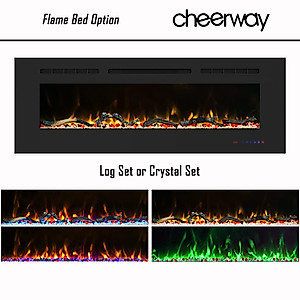 Cheerway 42 inch Electric Fireplace with Heater, Wall Mounted & Recessed Electric Fireplace Insert, Linear Wall Fireplace w/Thermostat, 13×13 Flame Color, Remote & Touch Control w/Timer, 750W/1500W
