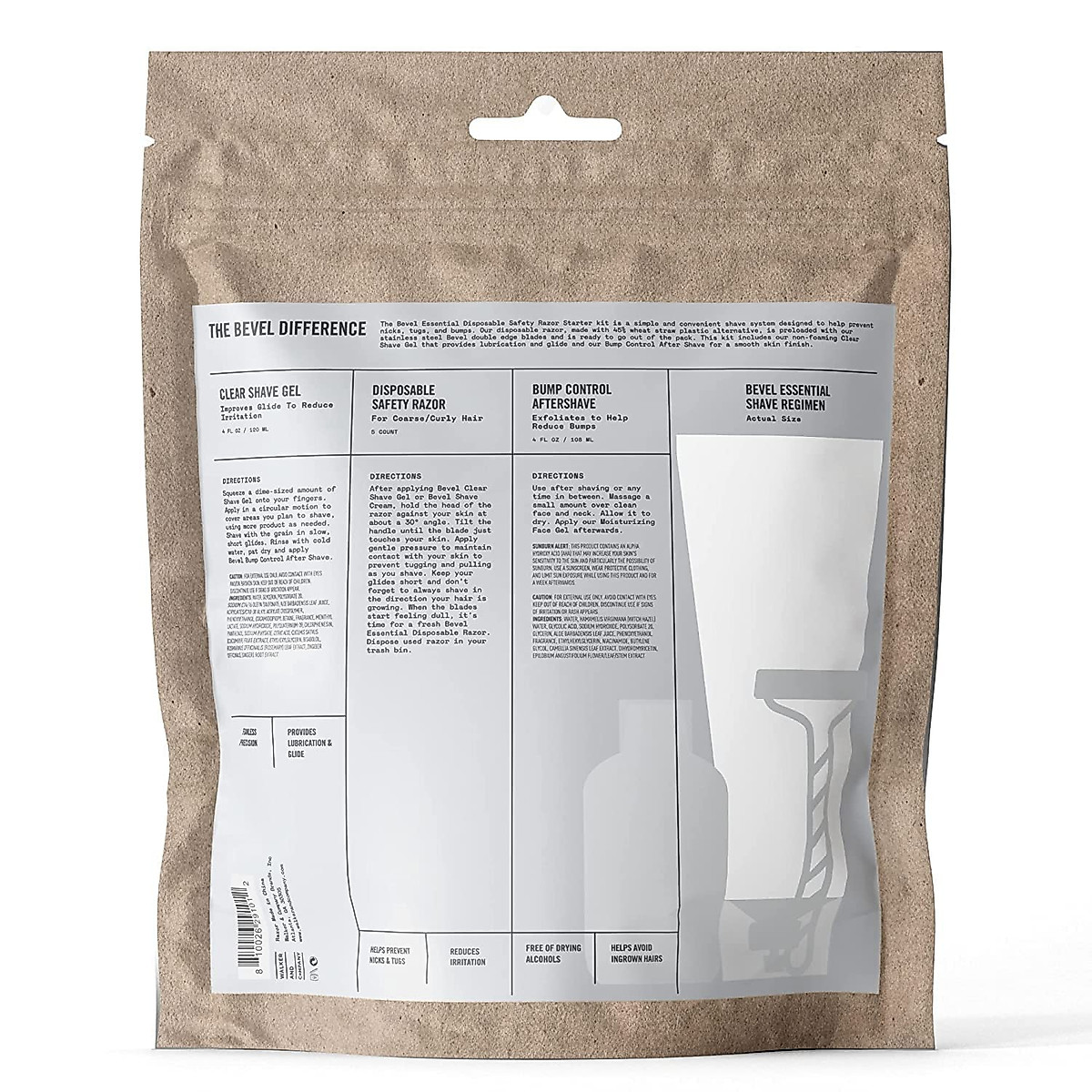 Bevel Essentials Disposable Safety Razor Shaving Starter Kit for Men, Includes 5 Stainless Steel Double Sided Safety Razors, Clear Shave Gel, and Post Shave Bump Control Cream