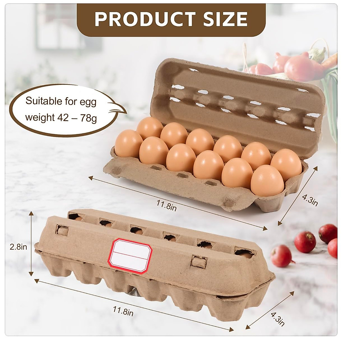 24 Pack Dozen Egg Cartons Bulk 12 Count For Fresh Chicken Eggs Or Duck Eggs, Empty Natural Paper Pulp Egg Cartons Reusable, Strong Sturdy Design Made from Natural Cardboard.