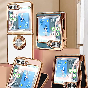 AIGOMARA Compatible with Samsung Galaxy Z Flip 5 Case with Ring Holder Kickstand Heavy Duty Protection Shockproof Luxury Plating Phone Cover for Galaxy Z Flip 5, Gray