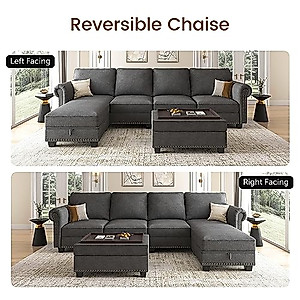 Nolany Convertible Sectional Sofa Couch, L Shaped Couch with Storage Ottoman Reversible Sofa with Chaise Small Sectional Couches for Living Room Set, Dark Grey