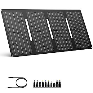 60W Foldable Solar Panel with 18V DC Output, Powkey Solar Charger with Stand and Carrying Bag, Portable Solar Panel for Power Stations with USB-A USB-C QC 3.0 for Outdoor Camping