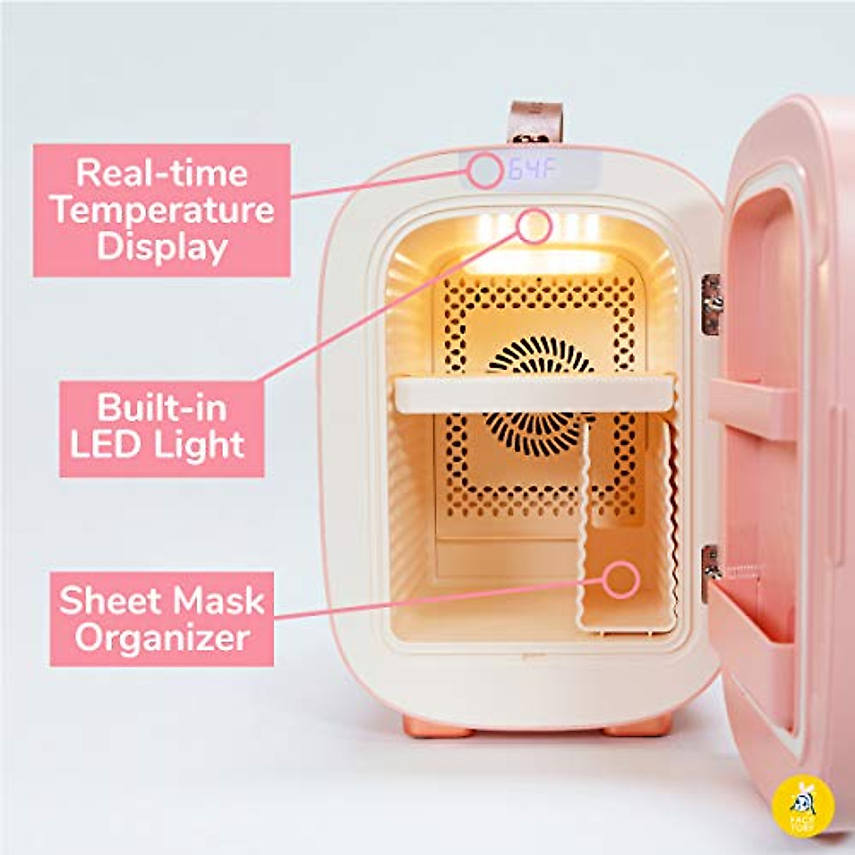 FACETORY Strawberry Skincare Fridge- Ice Cream Series- 5 Liters with LED Light, Temperature Display, Silent Mode for Dorm Room, Bedroom, Office