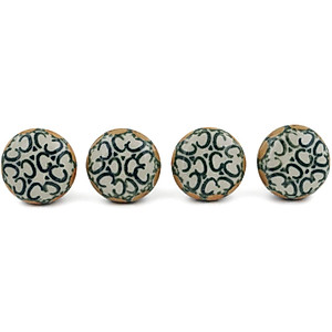 Polish Pottery Set of 4 Drawer Pull Knobs 1-1/2 inch Made by Ceramika Artystyczna (Autumn Wheatfields Theme) + Certificate of Authenticity