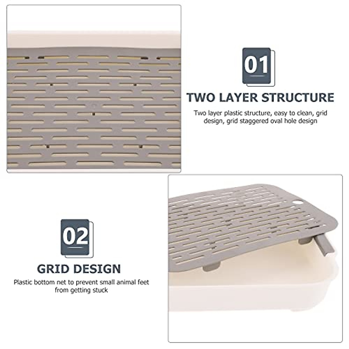 Rabbit Litter Box Plastic Small Animal Litter Box Toilet - Square Litter Tray Cage Toilet Potty Trainer for Rabbits Guinea Pigs Ferret Chinchilla Hamster - White