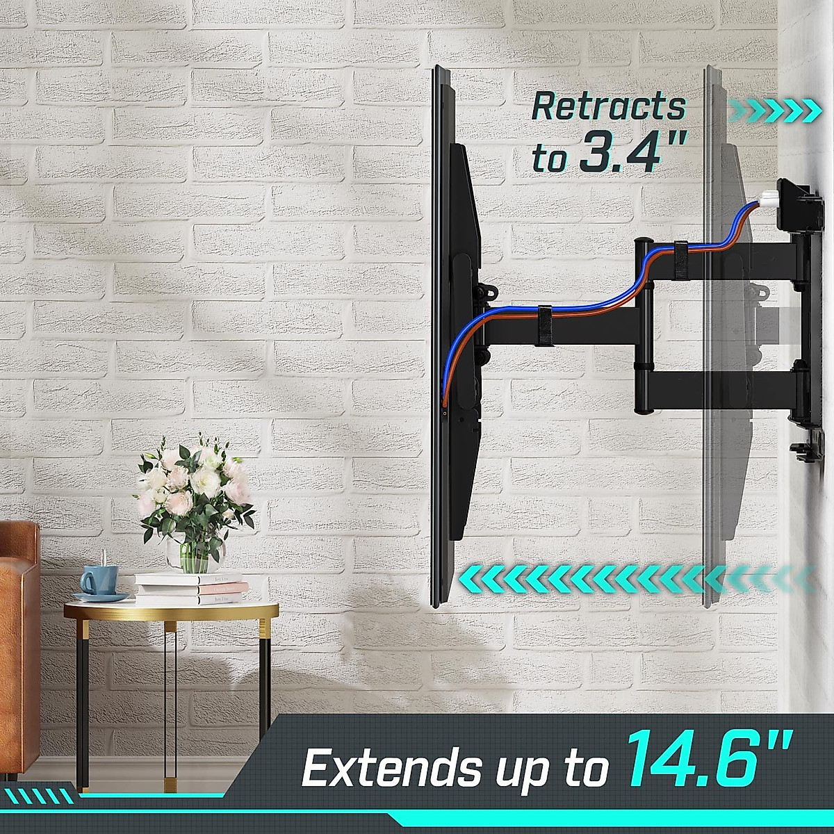 Greenstell TV Mount with Power Outlet, Full Motion Wall Mount for 47"-84" TVs, Swivel, Tilt and Extension Bracket with Dual Articulating Arms, Max VESA 600x400mm, Holds up to 132lbs