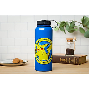 Silver Buffalo Pokemon Pikachu Lightning Bolt Stainless Steel Water Bottle With Twist Lid, 42 Ounces