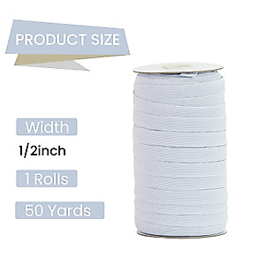 Flat Elastic Band for Sewing, 1/2 inch 50 Yards High Elasticity White Elastic Cord Elastic Rope Knit Elastic Spool for Sewing DIY Crafts(White,1/2 Inch * 50 Yard)