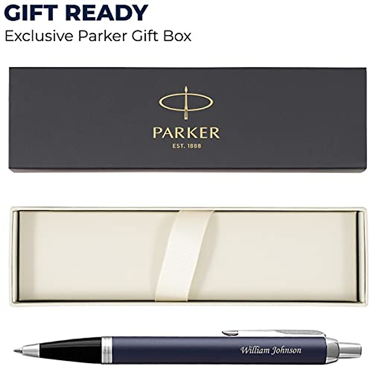 Dayspring Pens Parker Pen | Engraved/Personalized Parker IM Ballpoint Gift Pen - Matte Blue in Premium Pen Case. Fast One Day Personalized Engraving