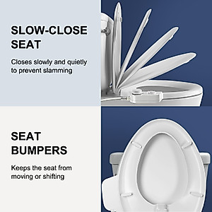 ZMJH S001-B1 Bidet Toilet Seat Non-Electric, Fits Elongated Toilets, Dual Nozzle System, Ambient Water Temperature with Adjusting Spray Pressure, Slow Close, Easy to Install, White