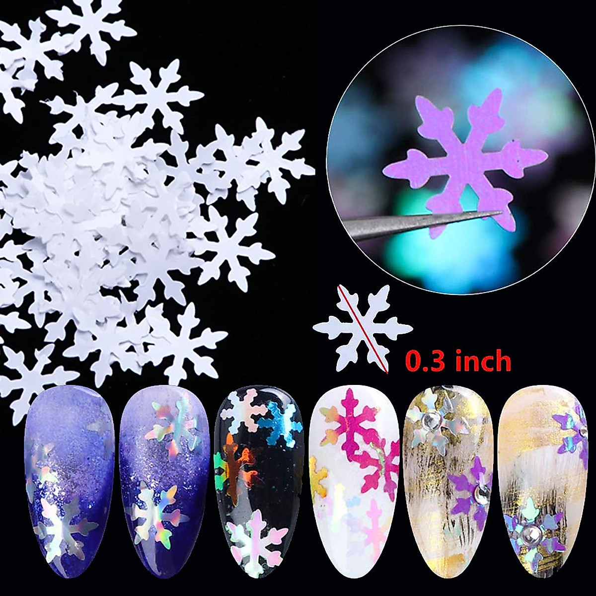 12 Colors Christmas Nail Art Glitters Snowflakes Nail Sequins 3D Nail Art Decals Holographic Laser Nail Flakes Stickers Acrylic Nails Design Glitter Xmas Nail Art Supplies Decorations