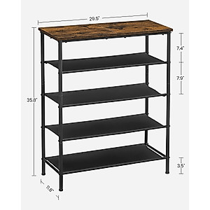 VASAGLE Shoe Rack 5 Tier, Narrow Shoe Organizer for Closet Entryway, with 4 Fabric Shelves and Top for Bags, Shoe Shelf, Steel Frame, Industrial, Rustic Brown and Black ULBS036B01