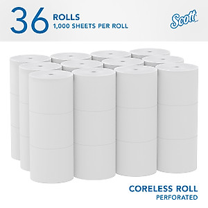 Scott® Essential Coreless High-Capacity Standard Roll Bulk Toilet Paper (04007), 2-Ply, White (1,000 Sheets/Roll, 36 Rolls/Case, 36,000 Sheets/Case)