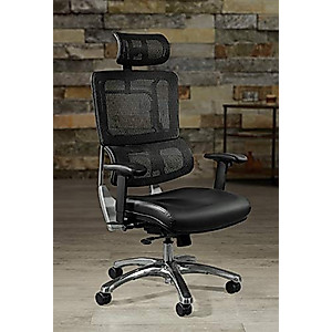 Office Star Pro X996 Fully Adjustable Manager's Office Chair with Lumbar Support, Black Mesh Back, Polished Aluminum Base and Coal FreeFlex Black Seat with Headrest