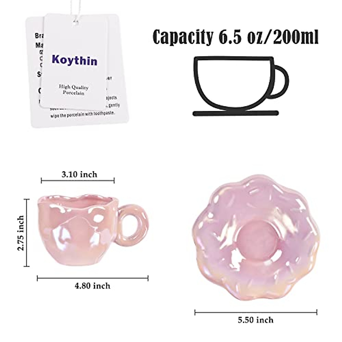 Koythin Ceramic Coffee Mug, Creative Cute Cream Sheen Cup with Sunflower Coaster for Office and Home, 6.5 oz/200 ml for Tea Latte Milk (Cream Pink)