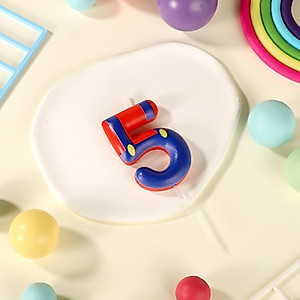 Suspender Trousers Birthday Number Candles, Red Blue Cake Candles Cartoon Cake Topper Candles Cake Decorations for Boys Kids Birthday Party Baby Shower Supplies (Number 5)