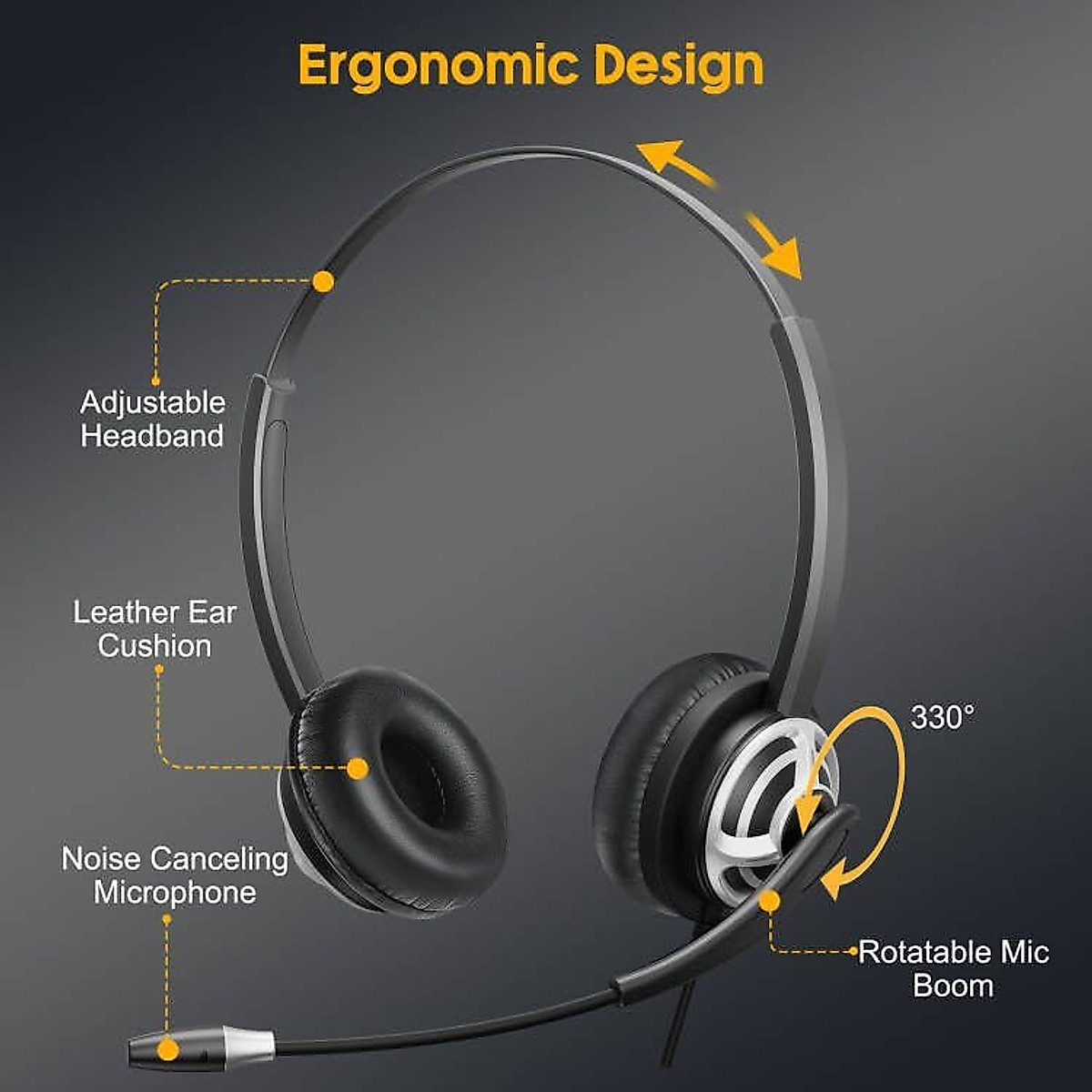 MAIRDI USB Headset with Microphone for Computer, PC Headset with Mic Noise Canceling for Laptop Teams Zoom Office Call Center Voip Phone Calls, Dictation Headset for Dragon Voice Recognition