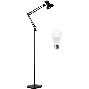 Metal Floor Lamp, Adjustable Architect Swing Arm Standing Lamp with Heavy Duty Base, Eye-Caring Reading/Drawing Lamp with On/Off Switch for Living Room, Bedroom, Study Room, Office