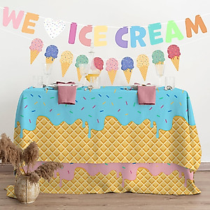 Gatherfun Ice Cream Party Supplies: 2-Pack Ice Cream Birthday Party Decorations,Disposable Plastic Tablecloth, Ideal Table Cover for Kids & Girls Birthday, Baby Shower & Themed Parties, 54 x 108 Inch