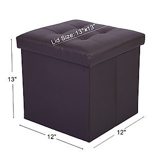 LotFancy Storage Ottoman Cube, Brown Foot Stool Ottoman,13x12x12 inch Square Ottoman with Lid, Faux Leather Seat for Dorm