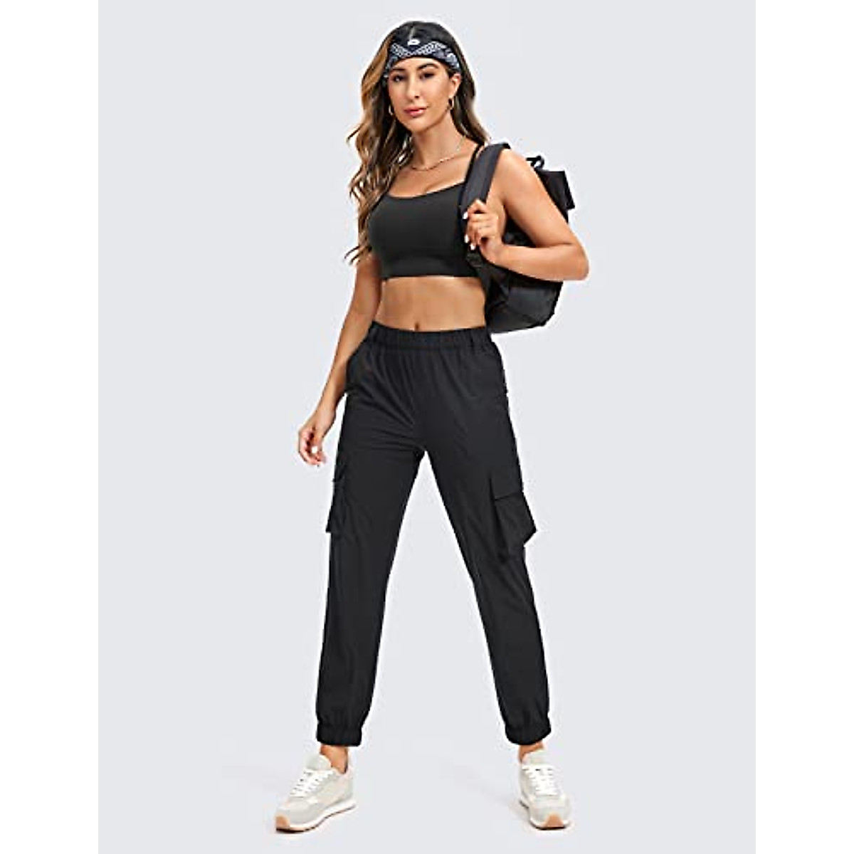 CRZ YOGA Butterluxe Womens Y-Back Racerback Sports Bra - Spaghetti Straps Wireless Scoop Neck Athletic Padded Yoga Bra Black Medium