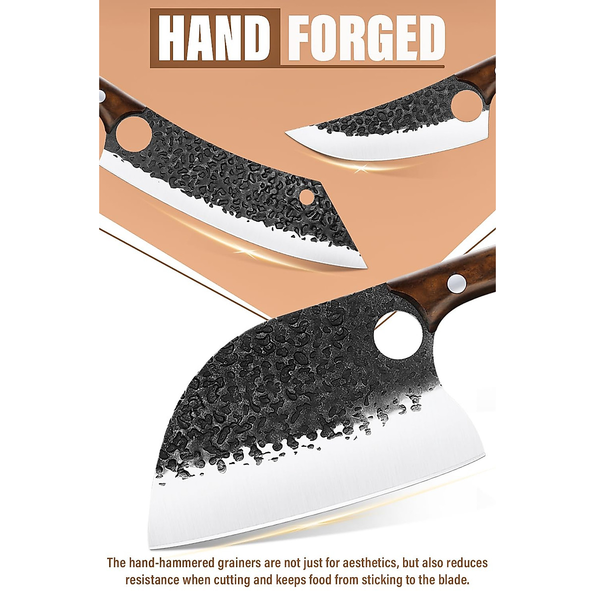 Purple Dragon 9 pcs Chef Knife Set, High Carbon Steel Hand Forged Meat Boning Carving Cleaver Butcher Knife with Accessories for Kitchen, BBQ Camping Knives Set with Roll Bag