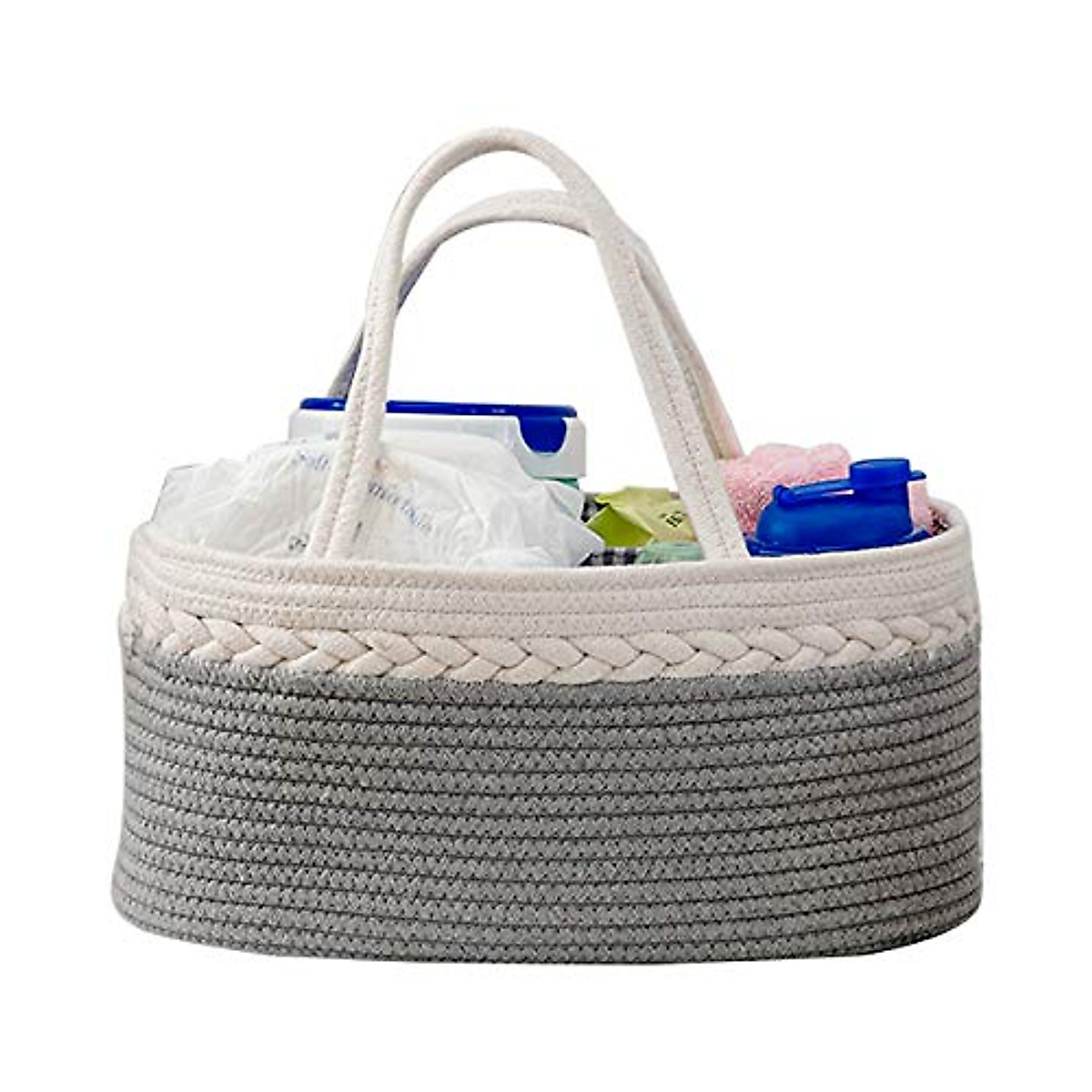 Hlryudo Baby Diaper Caddy Organizer, Large Capacity Nursery Storage Basket with Adjustable Divider, Cotton Rope Woven Diaper Basket, Baby Shower Gifts Newborn Essentials