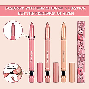 3 Colors Matt Nude Lipstick Lipliner Lip Crayons Pack Set with Built-in Sharpener,Velvet Moisture Smooth Matte Lipstick Pencils,Waterproof&Waterlasting Velvet Lip Crayon Lip Liner Lip Pen Lip Makeup