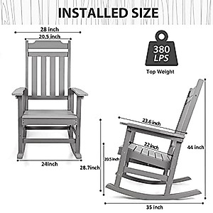 hOmeQomi Rocking Chair, All Weather Resistant Poly Lumber Outdoor Porch Rocker, Rocking Chairs for Outdoor, Indoor, Patio, Deck, Garden, Backyard, Load Bearing 380 lbs - Grey