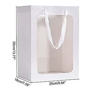 Sdootjewelry Gift Bag with Window, 10pcs White Paper Gift Bag with Transparent Window, 13.8" × 7.1" × 9.8" Flower Bouquet Bags with Handle, Window Gift Bags