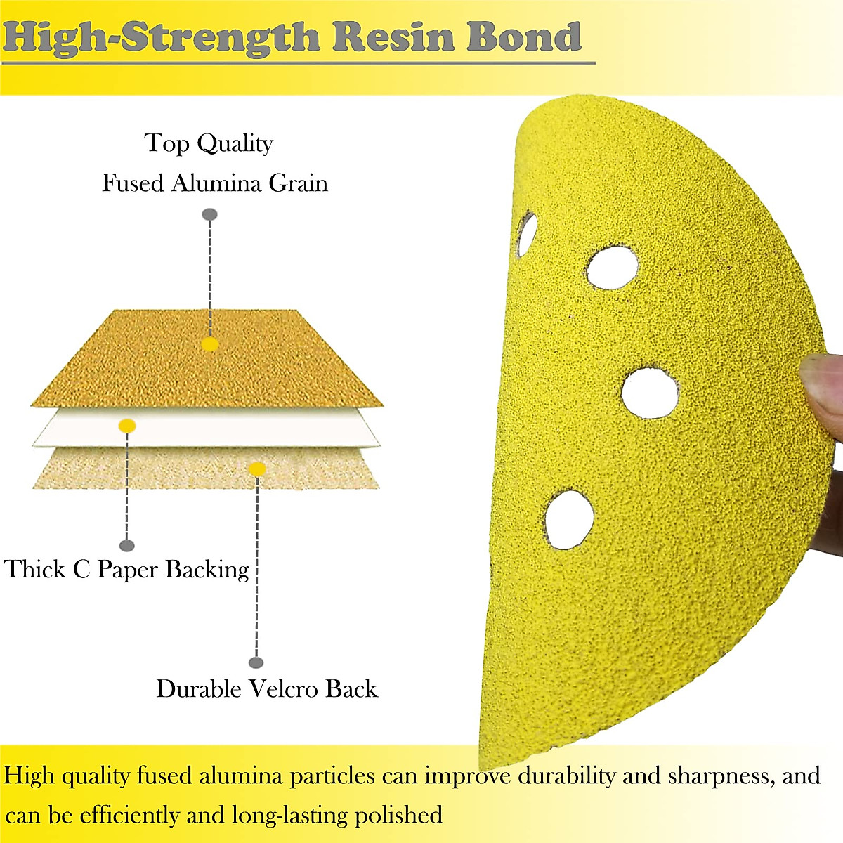 M-jump 100 Pack 5 Inch Sanding Discs, 120 Grit Hook and Loop Sandpaper for Woodworking or Automotive, 8 Hole Gold Premium Dustless Random Orbit Sandpaper