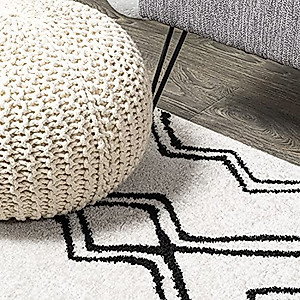 JONATHAN Y MOH401A-210 Deia Moroccan Style Diamond Shag Indoor Area-Rug, Bohemian, Contemporary, Shags Easy-Cleaning,Bedroom,Kitchen,Living Room,Non Shedding, White/Gray, 2 X 10