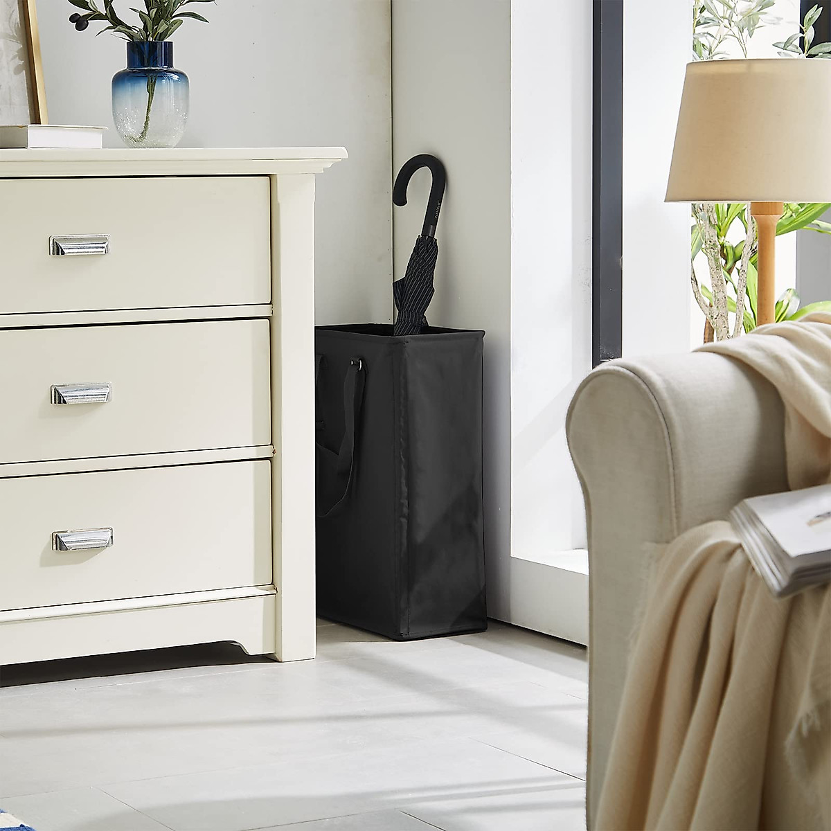 Slim Laundry Hamper with Adjustable Long Handles, 45L Small Laundry Baskets with Mesh Top, Narrow Dirty Clothes Hamper for Bedroom, Closet, and Bathroom - Black