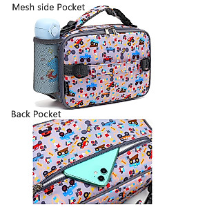 FlowFly Kids Lunch Bag, Durable Insulated School Lunch Box with Shoulder Strap and Bottle Holder, Water-resistant Thermal Small Lunch Cooler Tote for Teen Boys & Girls,Truck