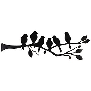 Ridota Metal Wall Art Decor, 6 Birds on the Branch Metal Art Wall Decor Hanging for Indoor Outdoor Home Garden, 24 x 7.5 Inch