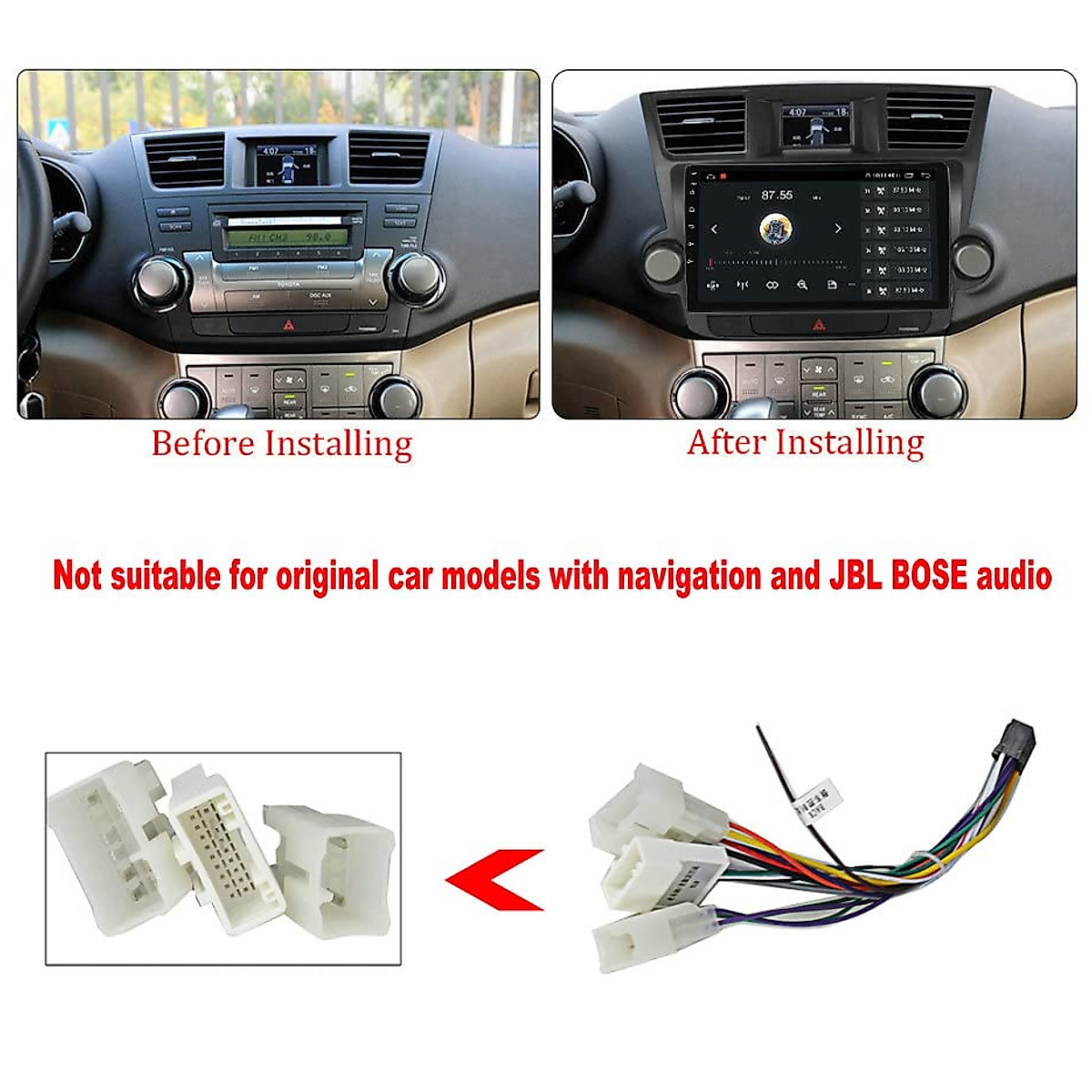 8-Core 2+32GB IPS Touch Screen Car Stereo for Toyota Highlander 2007 2008 2009 2010 2011 2012 2013 Bluetooth Car Radio Built-in Apple Carplay Android Auto GPS Navigation SWC DSP Head Unit